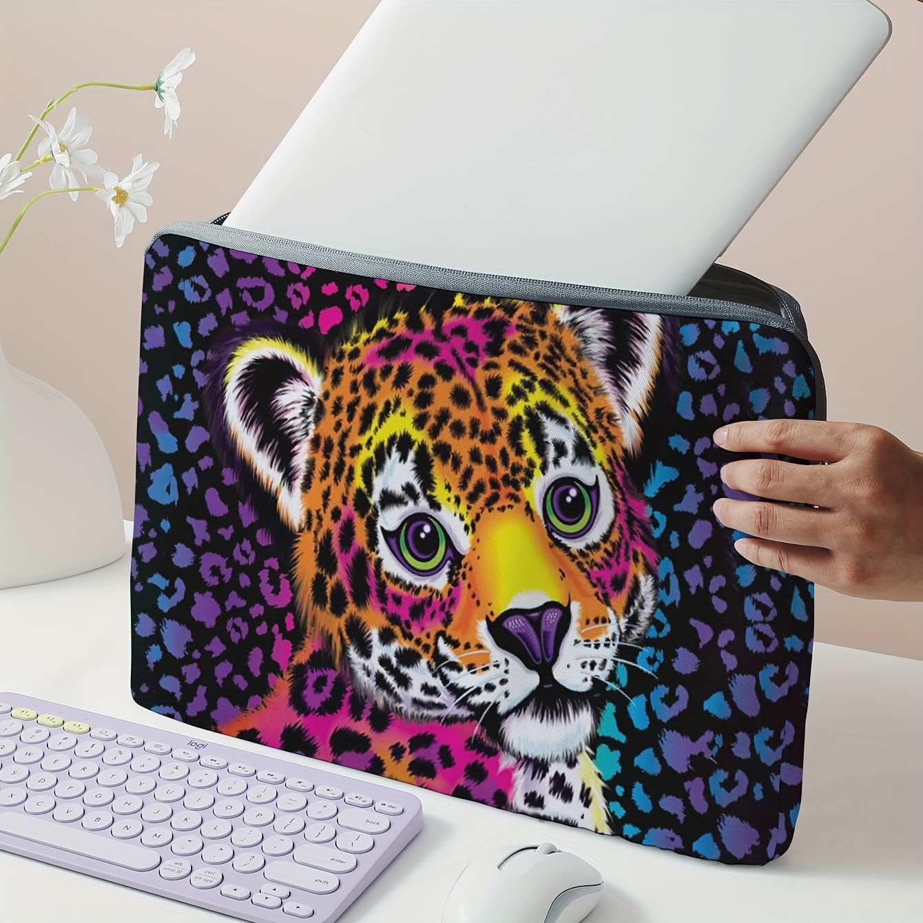 Notebook Computer Bag Cute Leopard Printed Simple Briefcase - Temu Canada