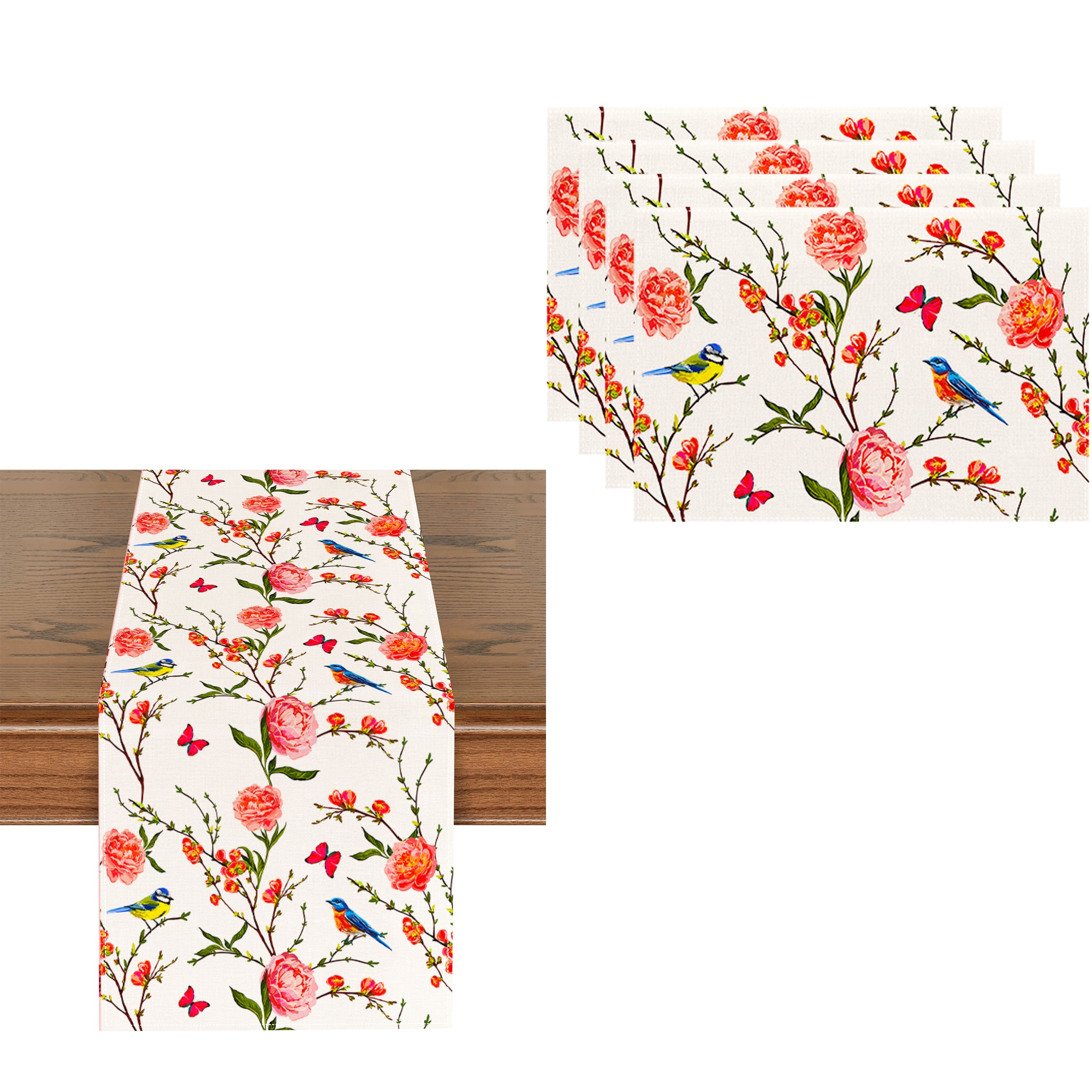 Table Runner/placemats Floral Birds Pattern Valentine's Day - Temu ...