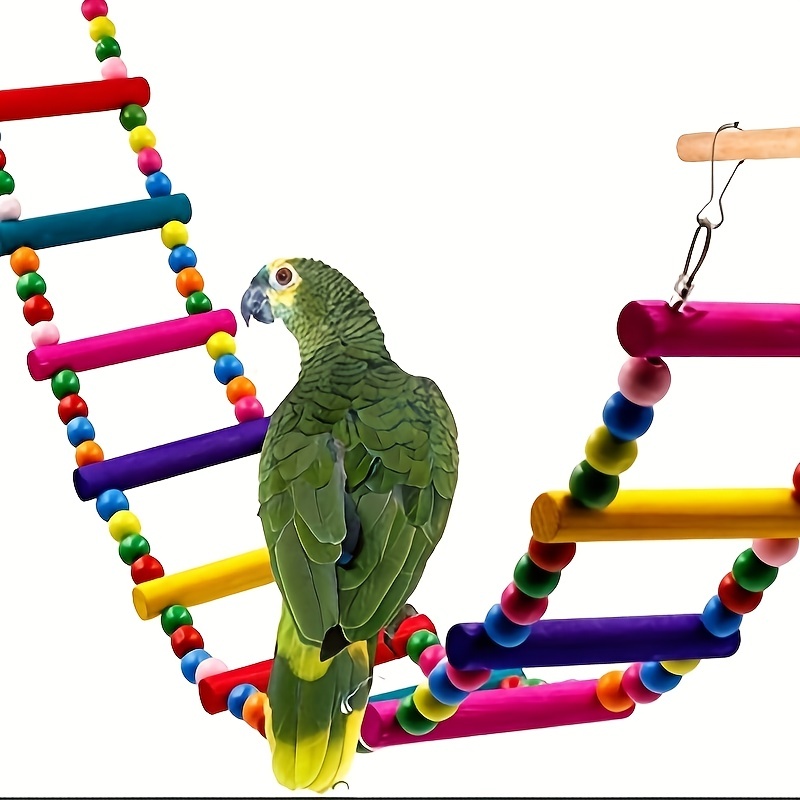 Natural Wood Pet Bird Parrot Ladders Climbing Toy Hanging Colorful ...