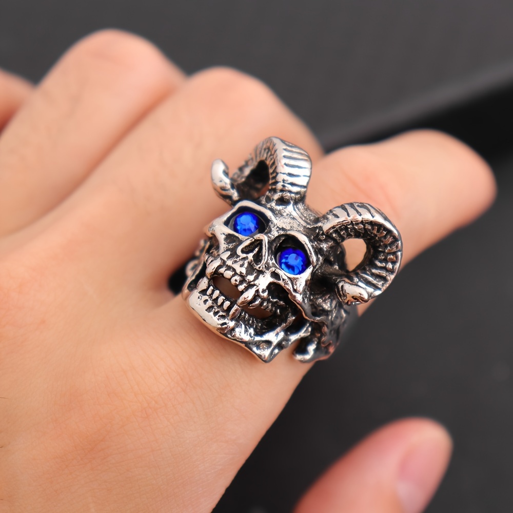 Vintage Punk Men's Satan Sheep Head Skull Ring - Temu United Kingdom