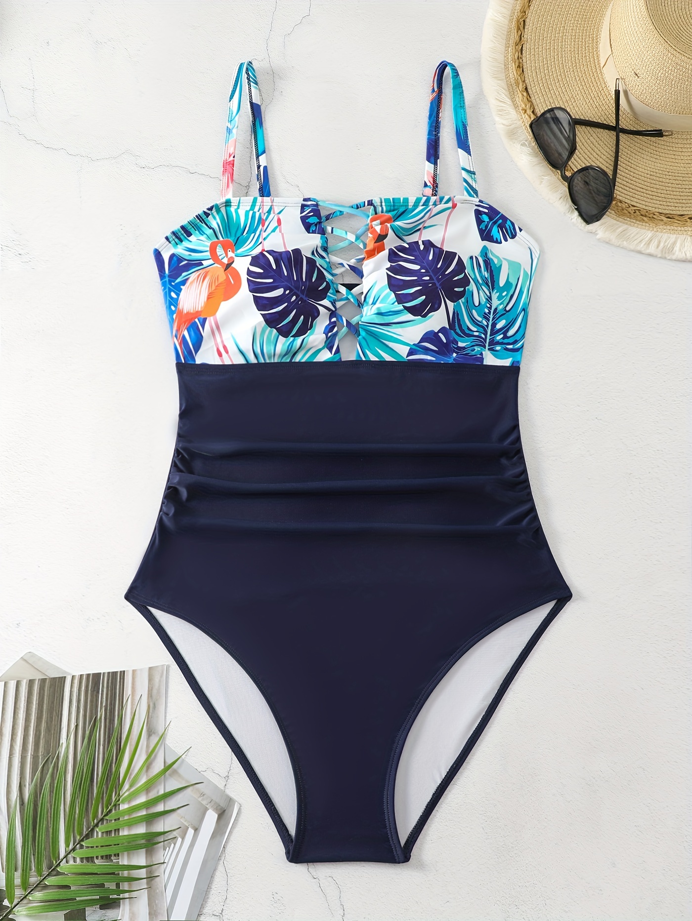women's swimsuit plus size colorblock tropical print - Temu Australia