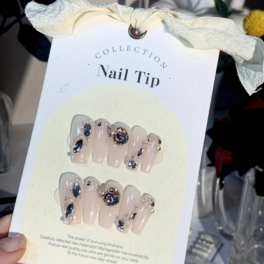 Pure Handmade Press Nails Nude Pinkish Nails Rhinestone - Temu Australia