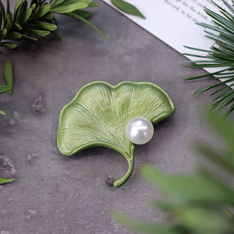 Exquisite Green Leaf Faux Pearl Decor Brooch Clothing Pin - Temu United ...