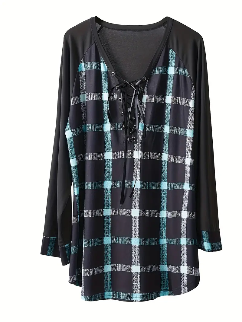 Casual Top Plus Size Women S Plus Colorblock Plaid Print Temu Australia