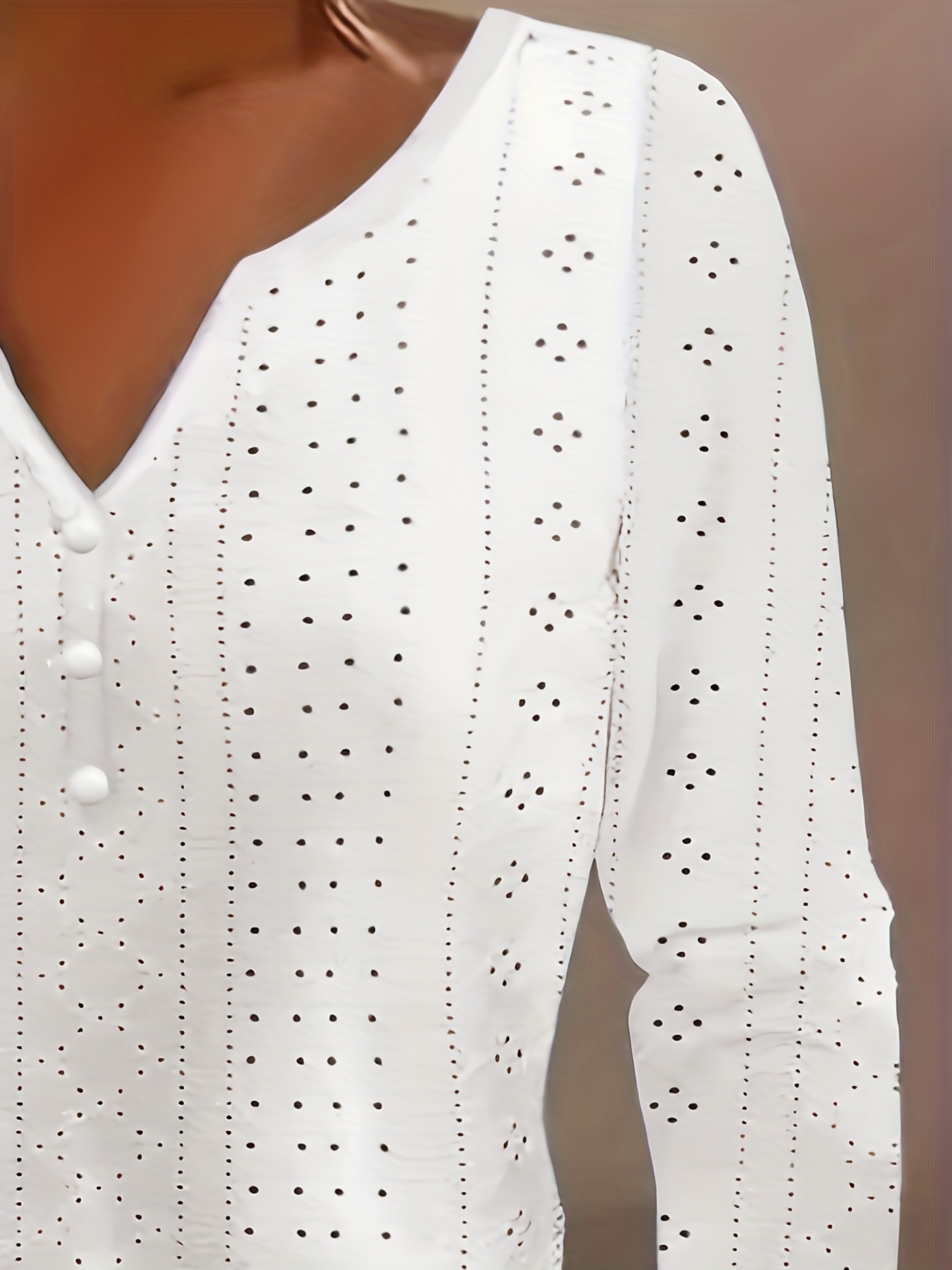eyelet notch neck t shirt casual long sleeve top - Temu Canada