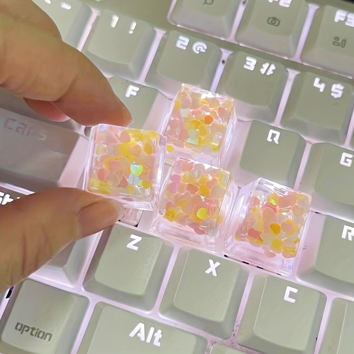 Cute Translucent Love Sequin Keycaps Cross Axis Mechanical - Temu New ...