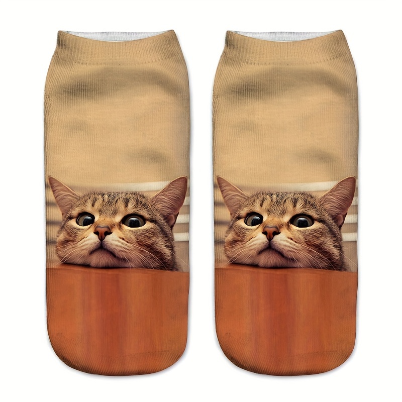 3d Personality Print Cute Cat Socks Trend Cat Print Women's - Temu ...