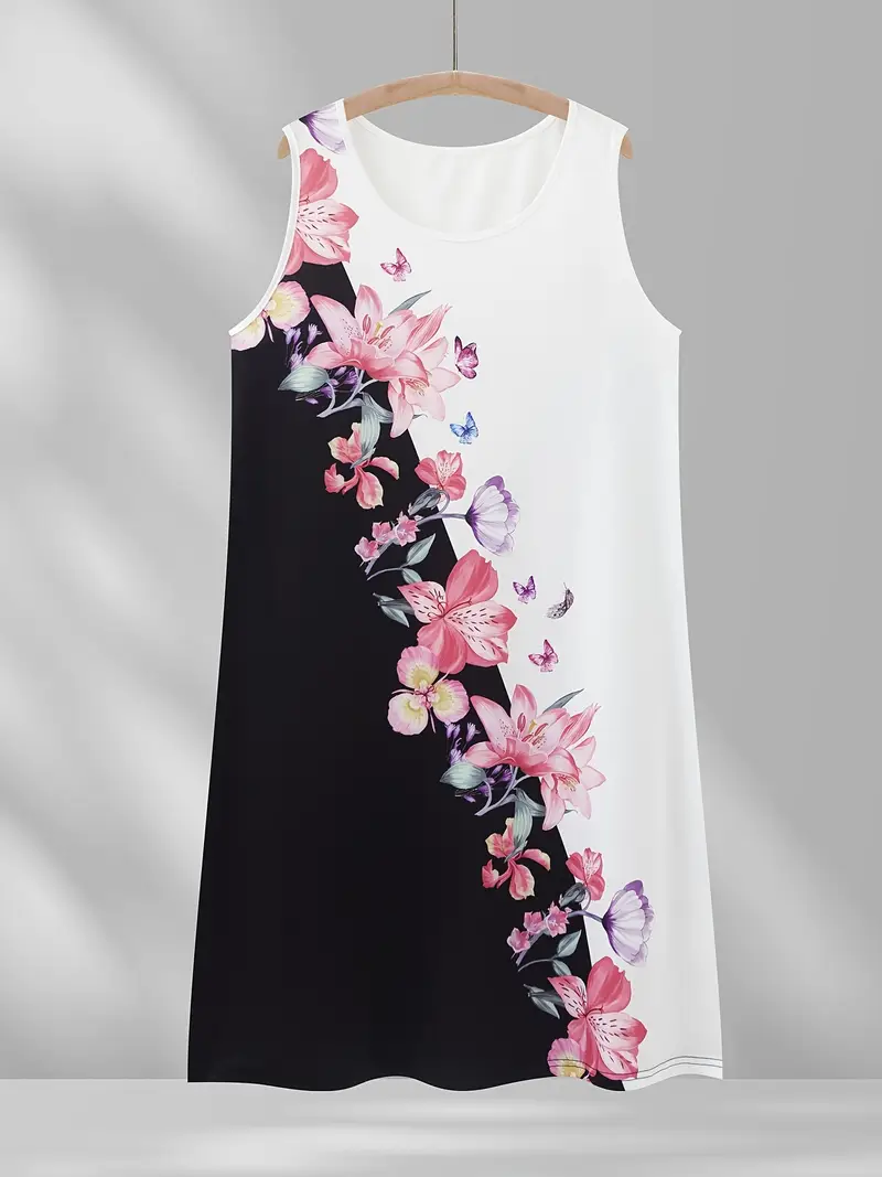 Plus Size Casual Tank Dress Womens Plus Colorblock Temu Norway