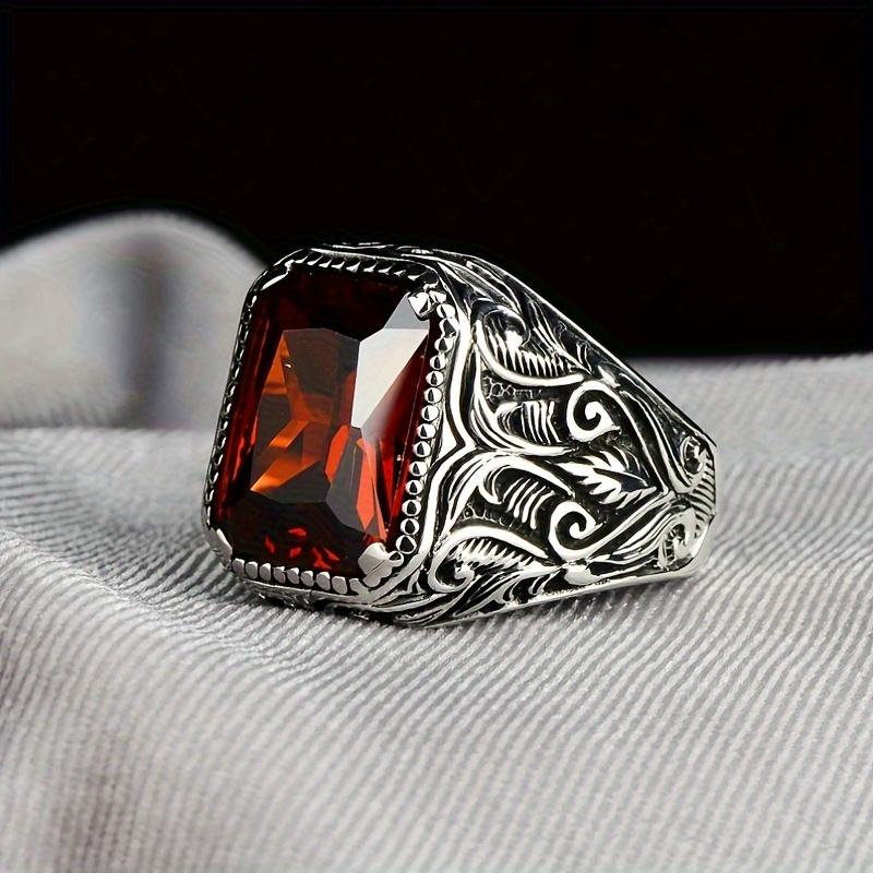 Exquisite Inlaid Square Red Cubic Zirconia Men's Dating Ring - Temu ...