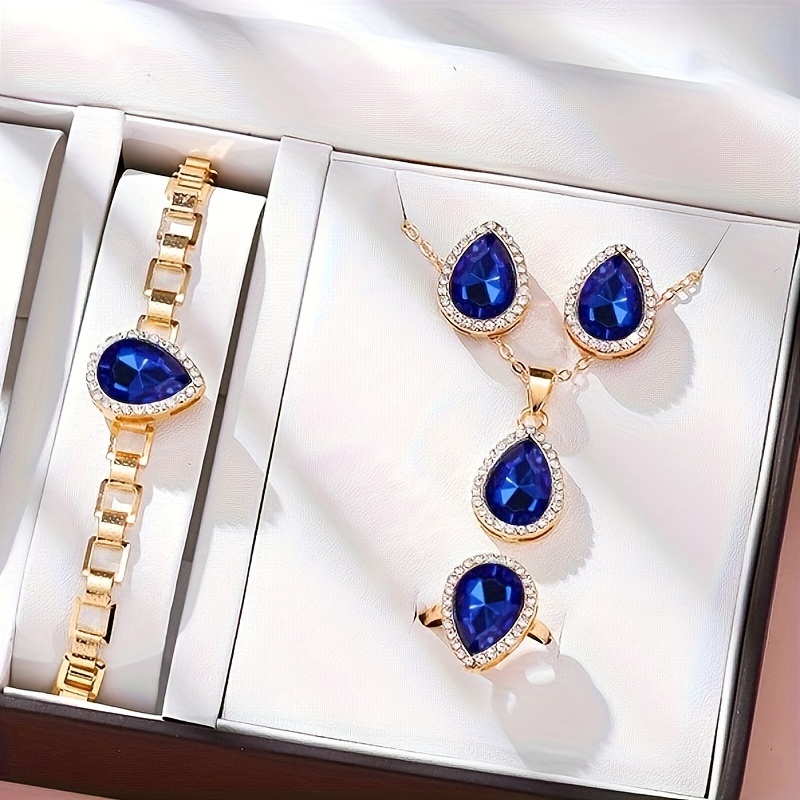 Red Blue Gem Charm Jewelry Combination Set - Temu United Kingdom