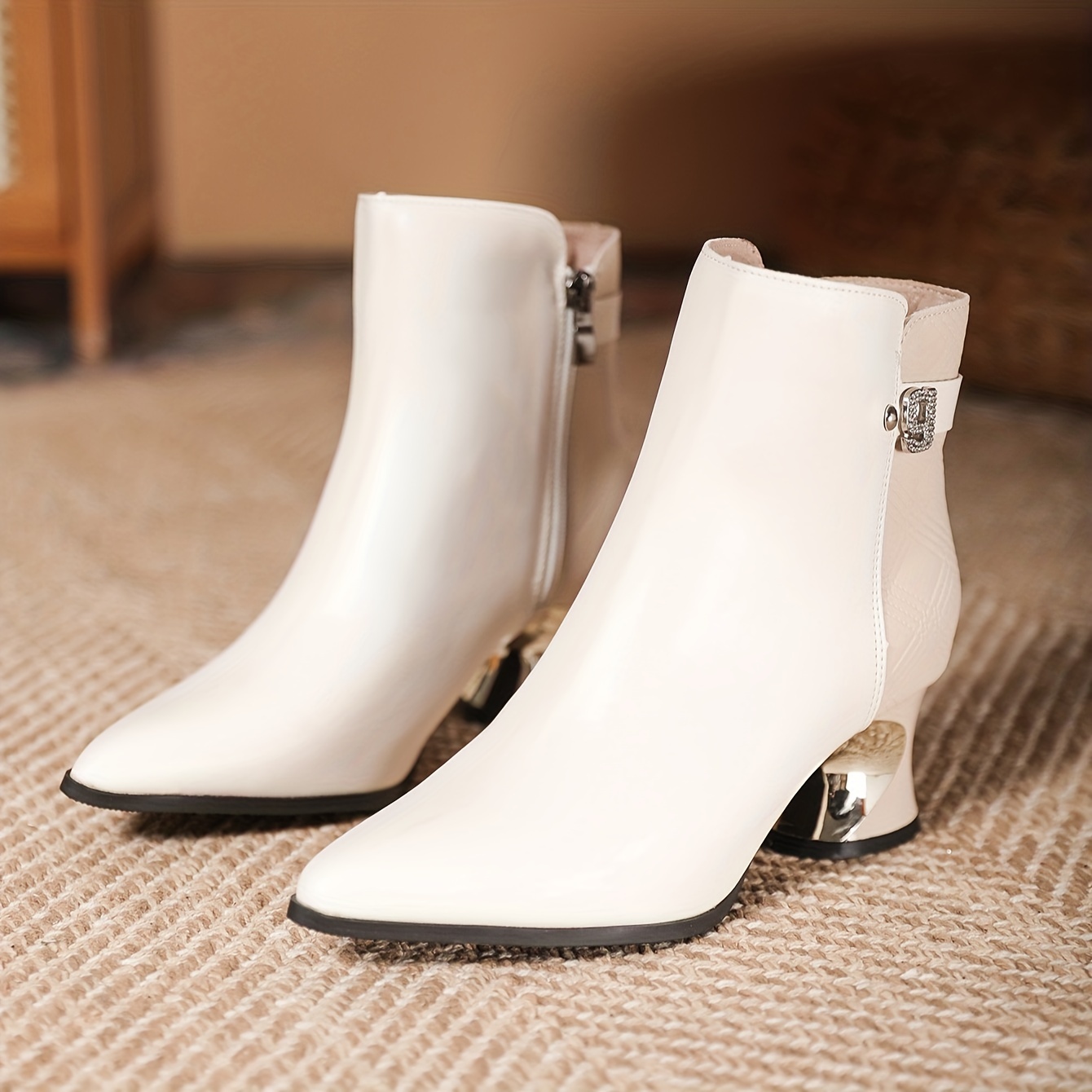 Women's Solid Color Boots Side Zipper Chunky Heel Versatile - Temu Norway