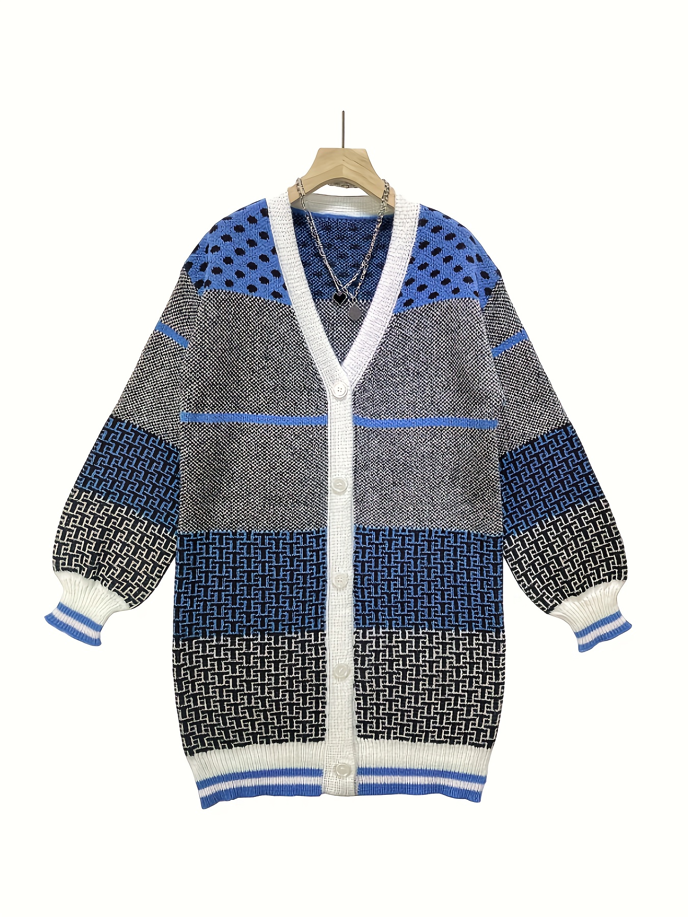 abstract print knit cardigan casual button front long sleeve - Temu Canada