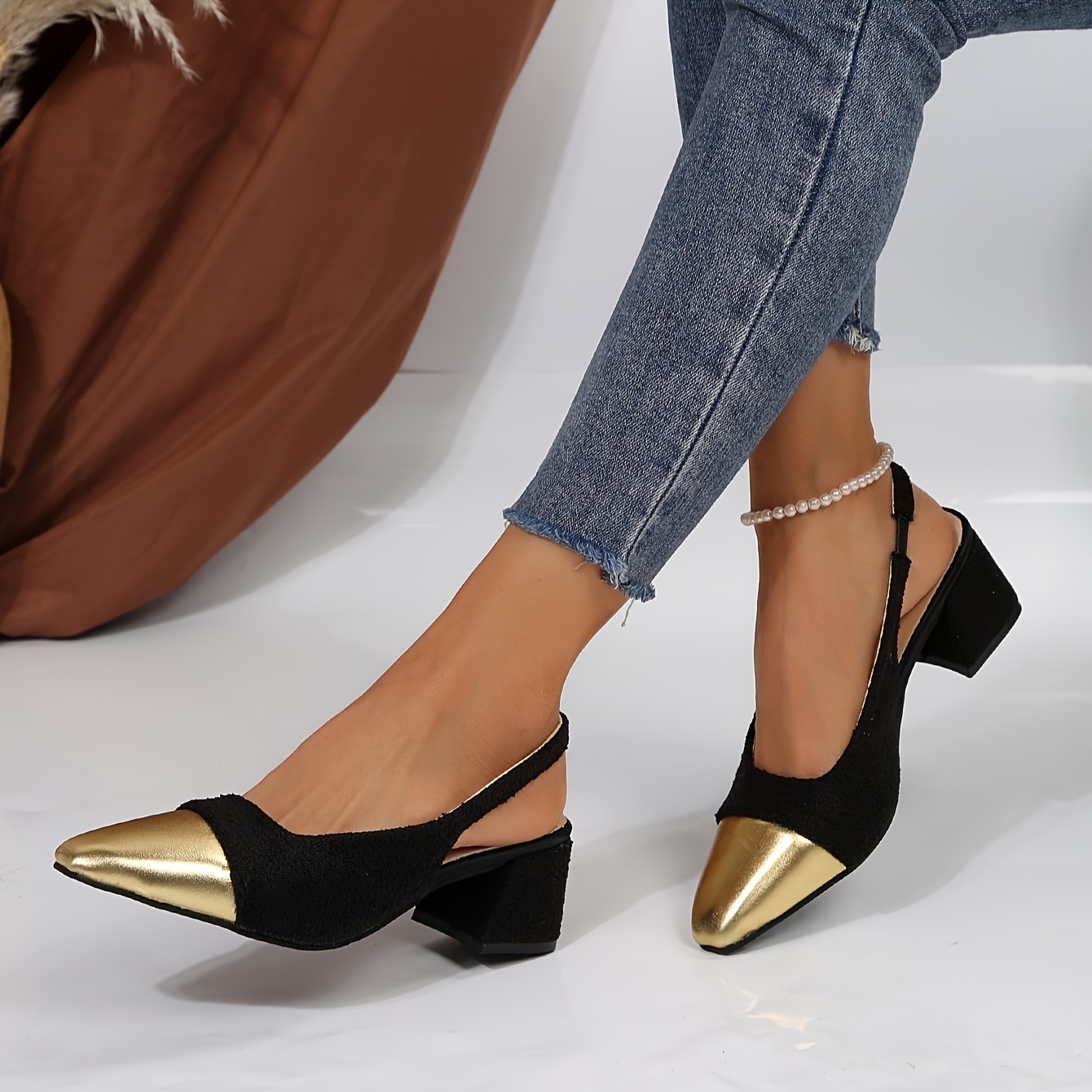 Colorblock Casual Shoes Women s Ankle Strap Chunky Heel - Temu Philippines