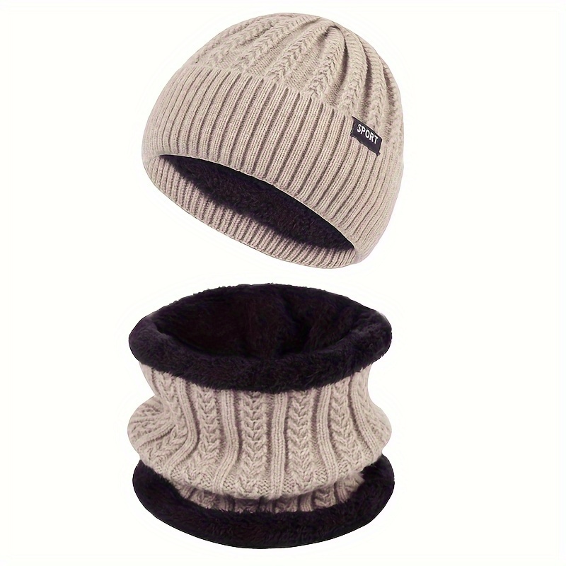Winter Scarf Fleece Beanie Set Unisex Solid Color Knit Hats - Temu New ...