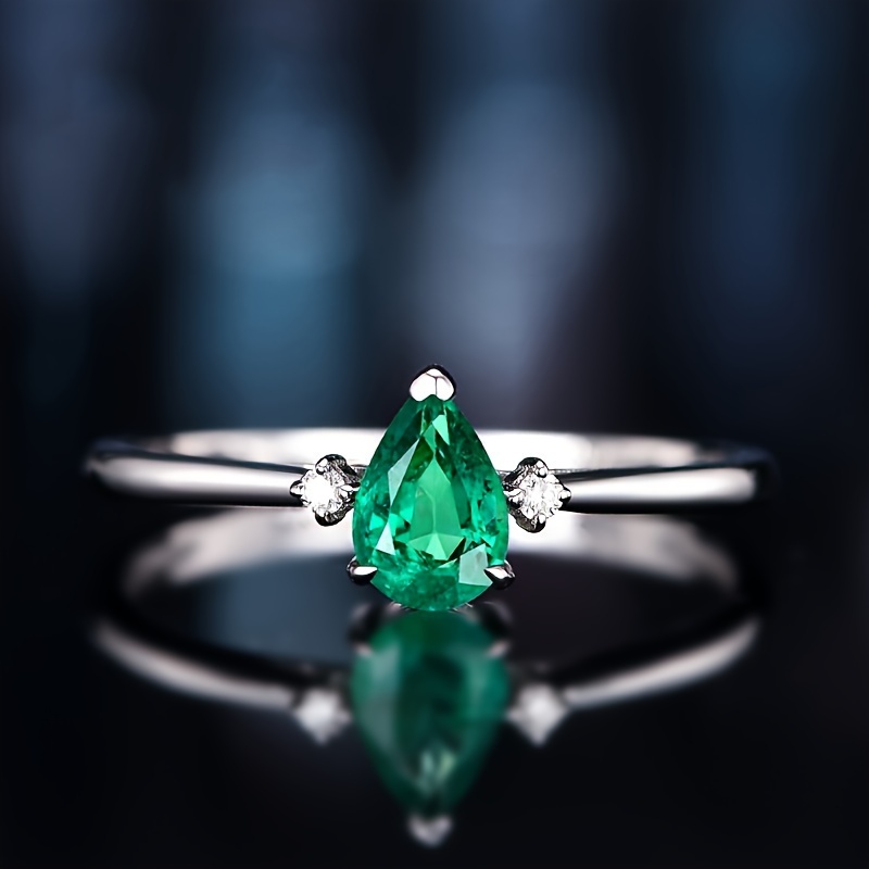 Green Waterdrop Zircon Ring Elegant Silver Plated Ring - Temu United ...