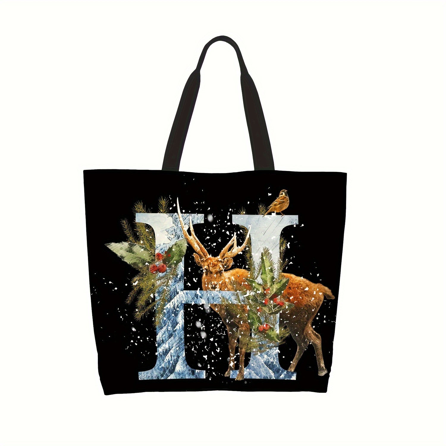 Christmas Letter Print Tote Bag Large Capacity Shoulder Bag - Temu ...