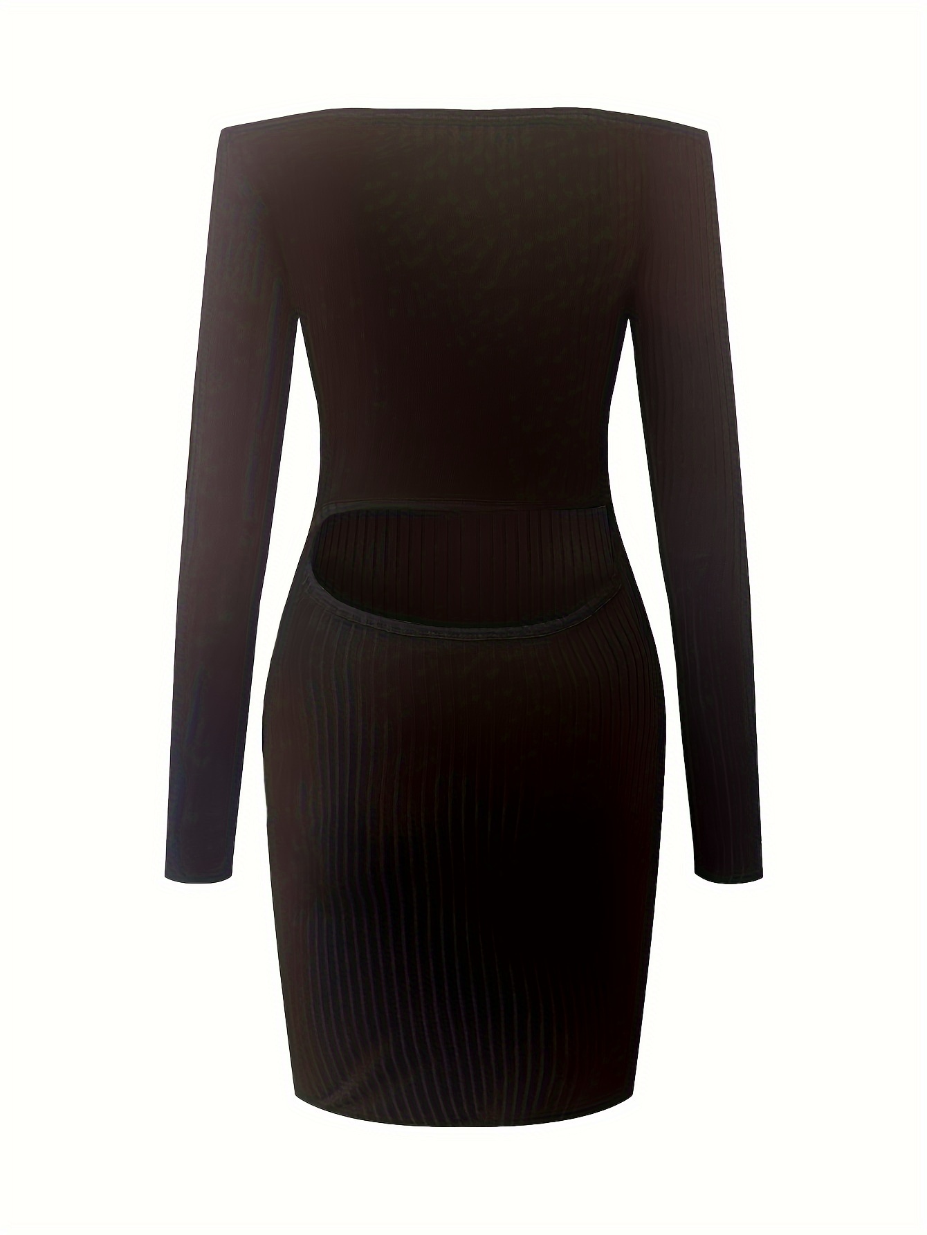 solid ribbed shoulder dress elegant long sleeve bodycon - Temu