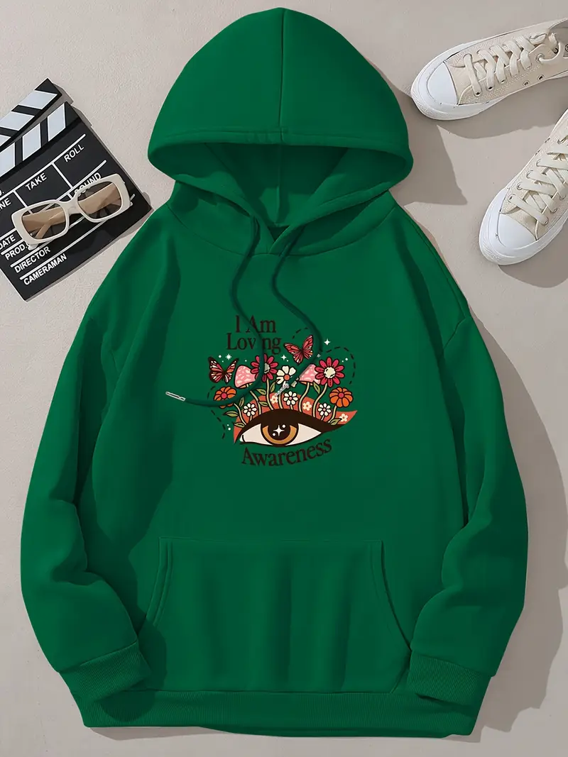 Floral Eye Letter Print Hoodie Casual Pocket Long Sleeve Temu Australia