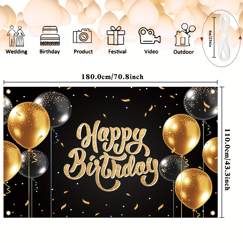 Happy Birthday Background Cloth Banner Polyester Black - Temu Canada