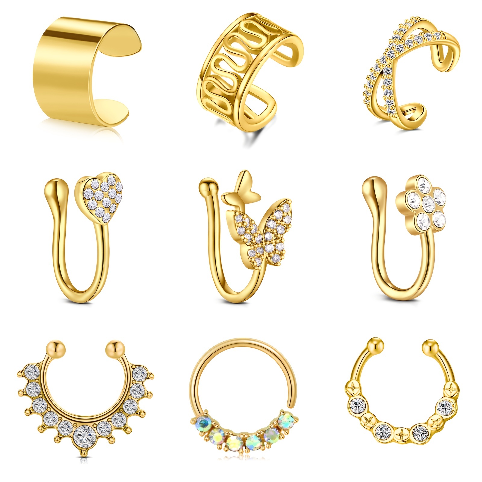 Nose Rings Heart Shaped Butterfly Style Nose Clip Stainless Steel