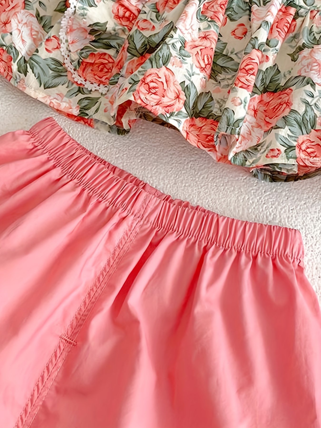 2 個ベビー幼児女の子かわいい花柄グラフィックプリントフリルトリムノースリーブトップ ショーツセット服夏用 Regionname