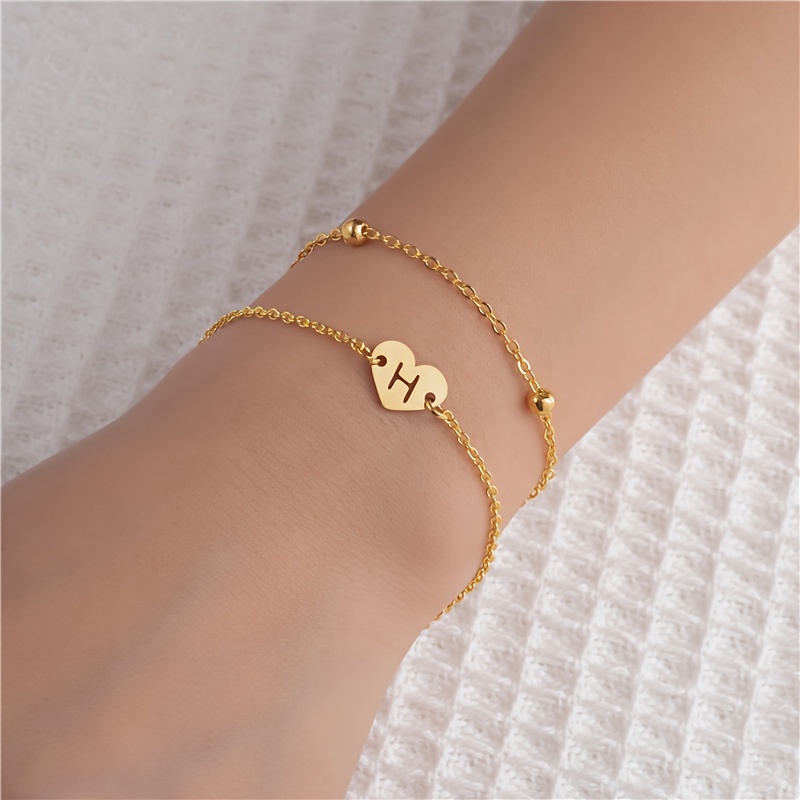 Letter Pattern Love Heart Thin Chain Bracelet Set Simple Style ...