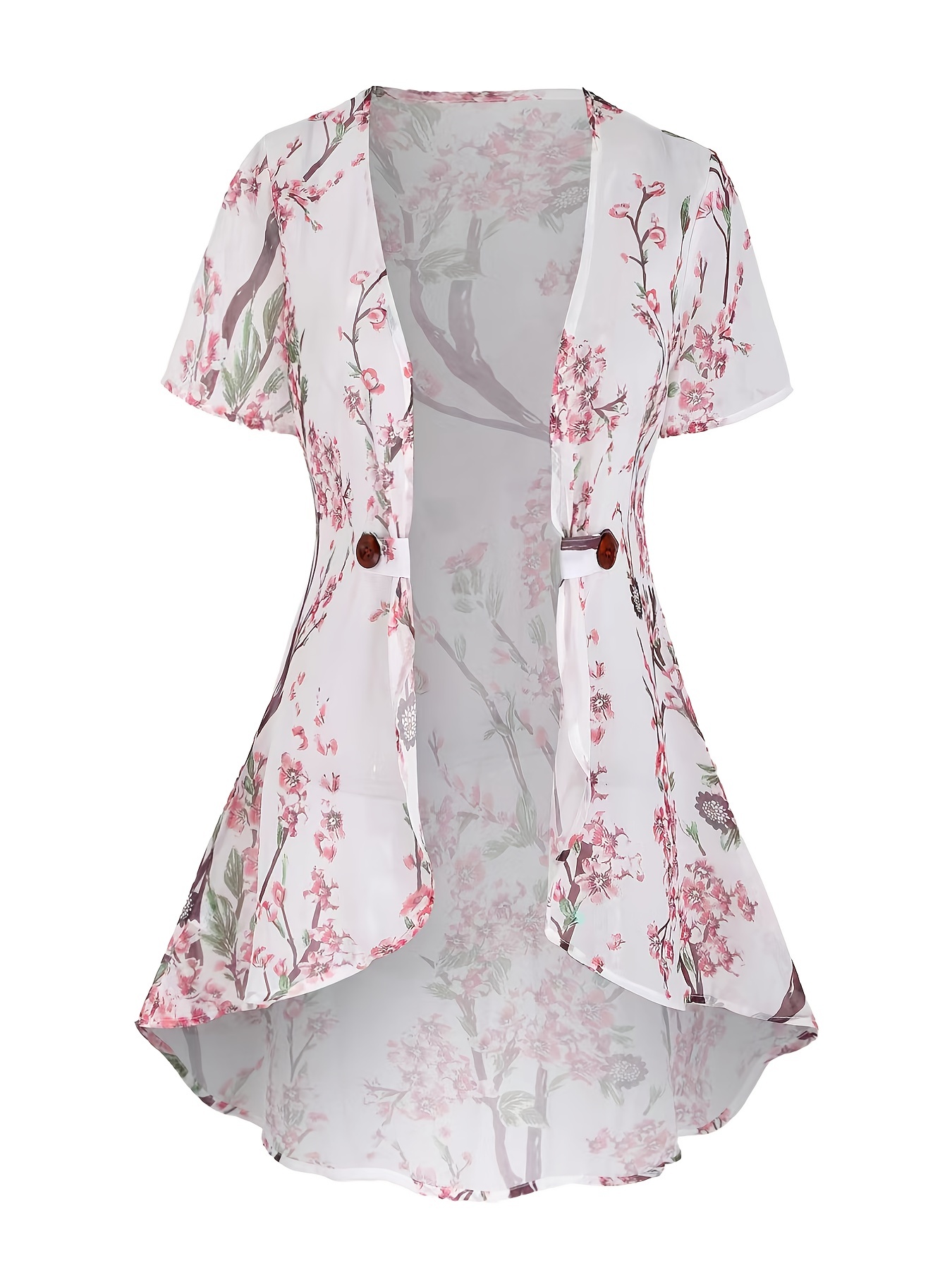 Floral Print Two Piece Set Casual Tank Top Open Front Kimono Temu