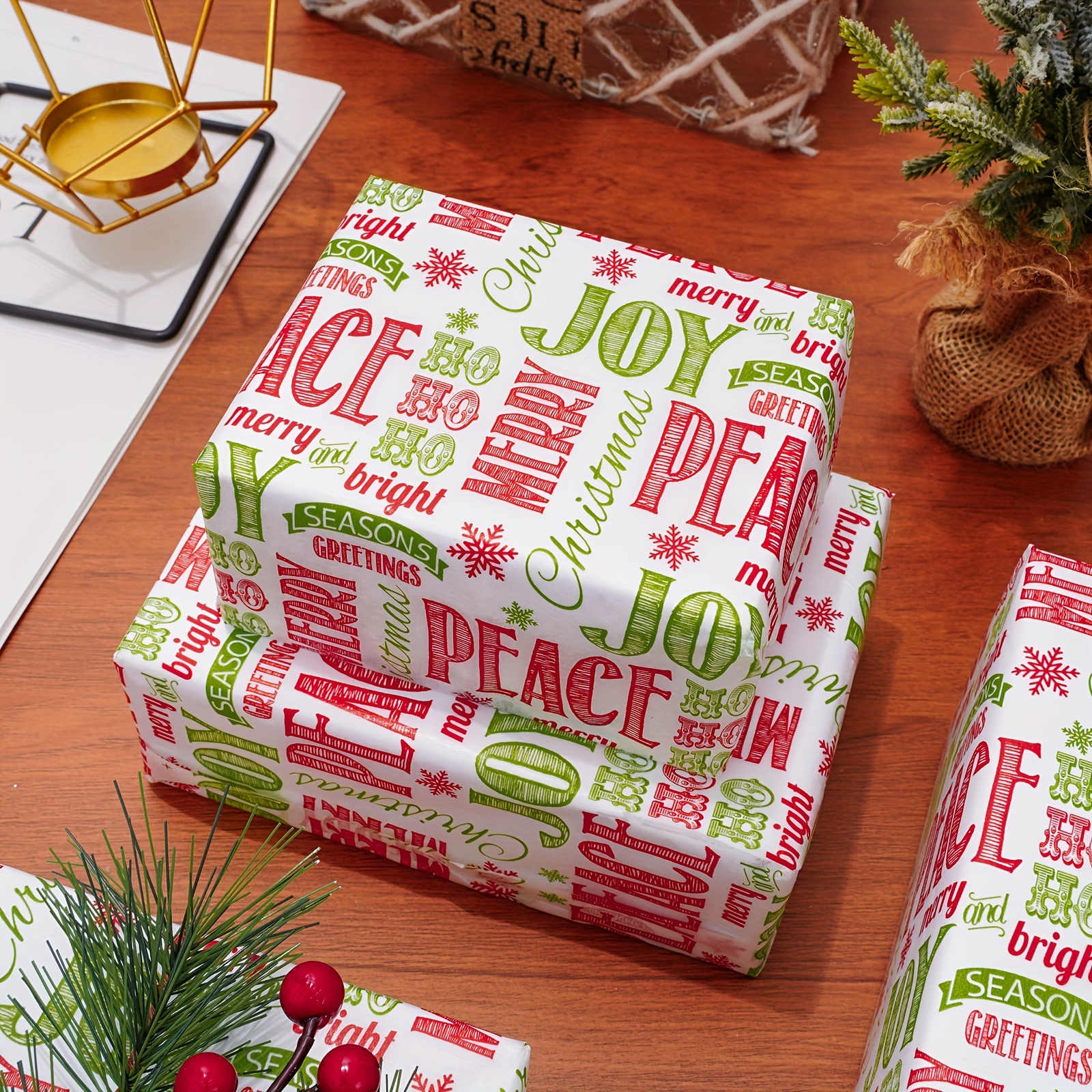 Christmas Paper Folded Flat Peace Joy Xmas Wrapping - Temu United