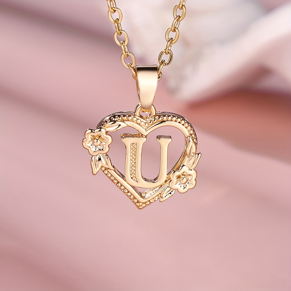 Golden Letter Love Heart Pendant Necklace Personalized - Temu Denmark