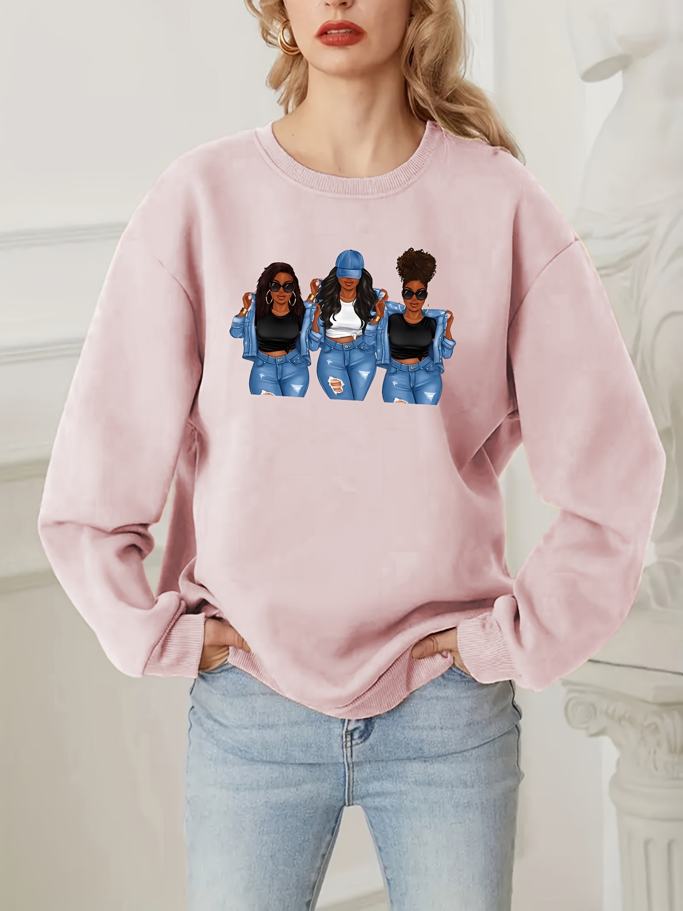 Cartoon Print Sweatshirt Plus Size Casual Long Sleeve Crew Temu Australia