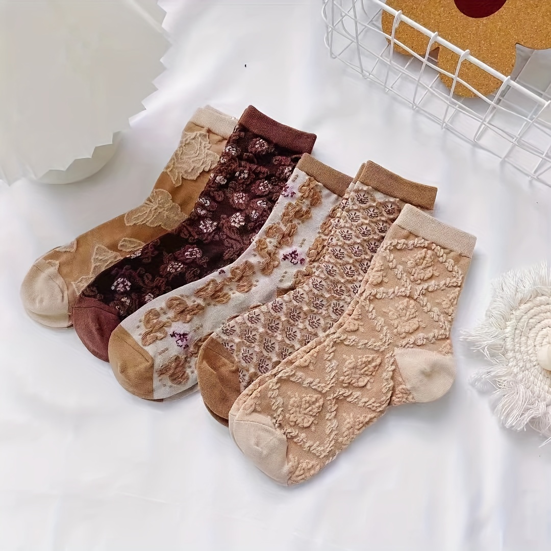 3d Floral Pattern Socks Retro Style Comfy Breathable - Temu Australia
