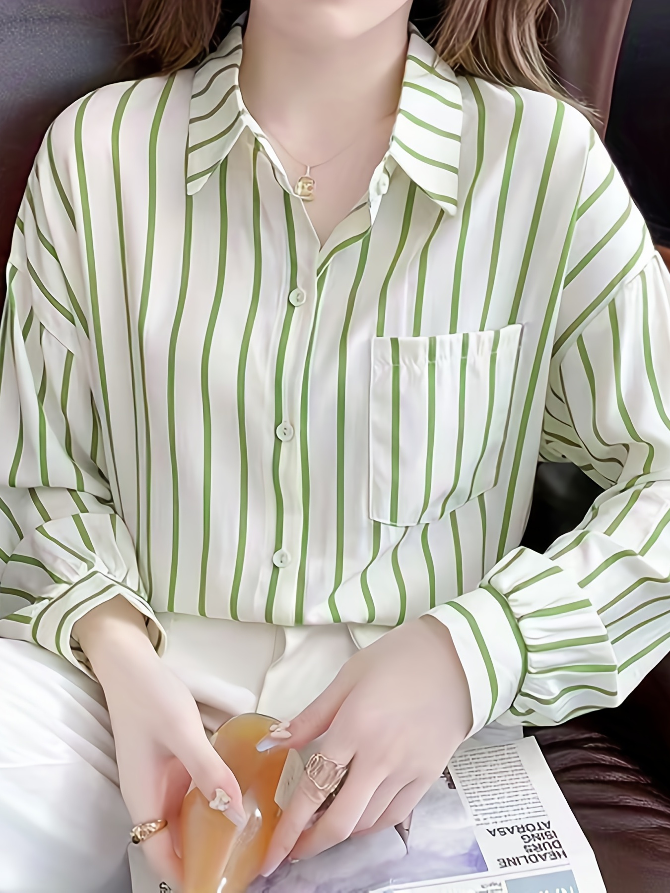 Striped Drop Shoulder Button Front Shirt Casual Long Sleeve - Temu New Zealand