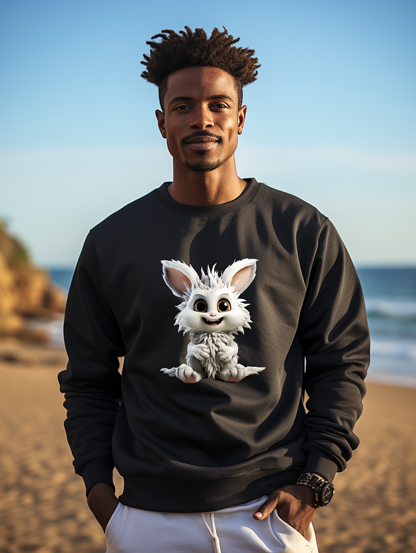 Cartoon Fox/bird/animal Print Sweatshirt Men Trendy Long - Temu Australia