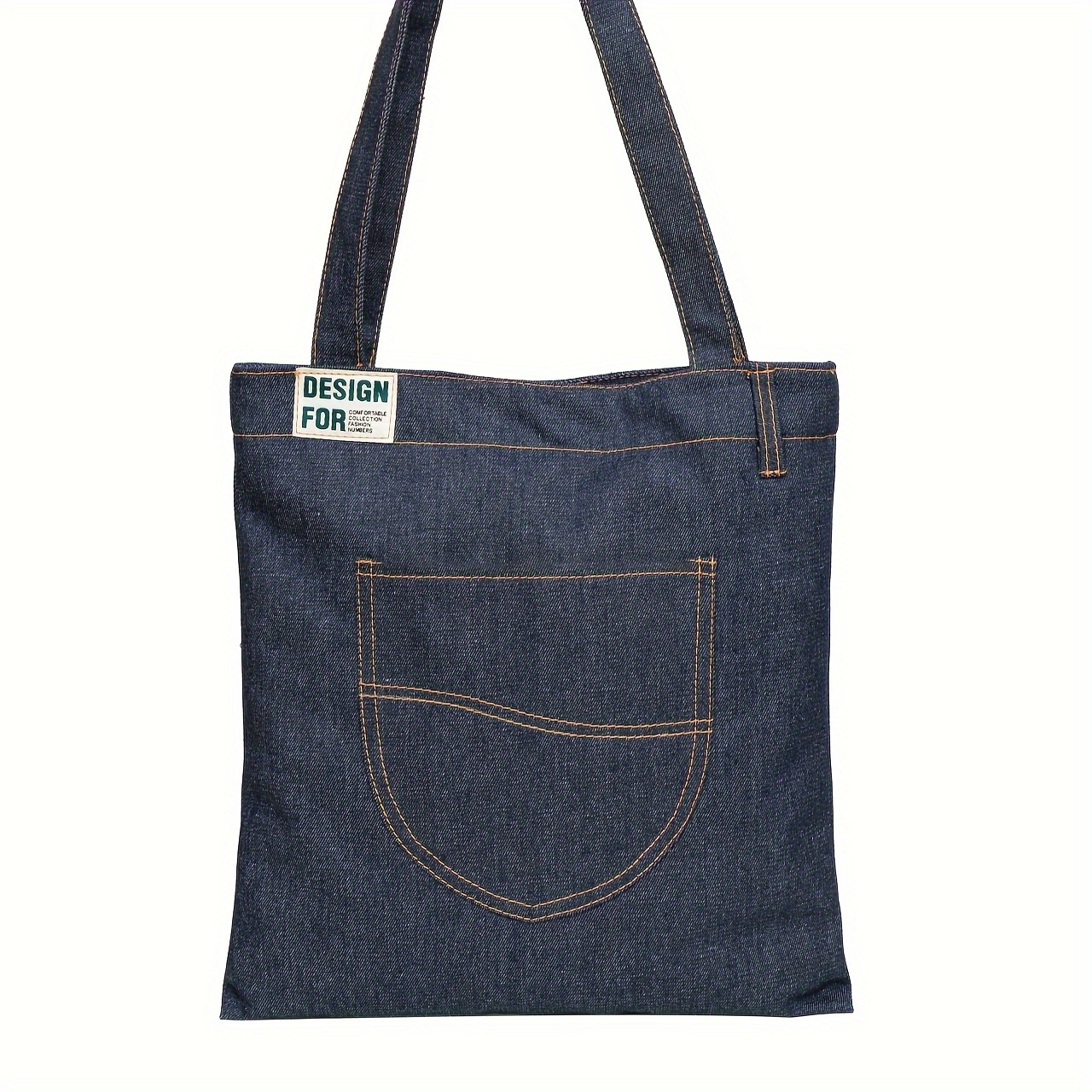Trendy Denim Canvas Tote Bag Pocket Front Shoulder Bag Niche - Temu ...