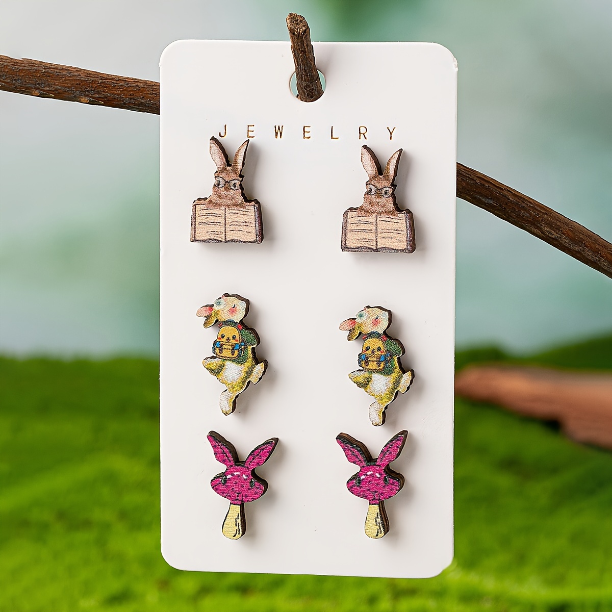 Unique Adorable Rabbit Design Stud Earrings Wooden Jewelry - Temu ...