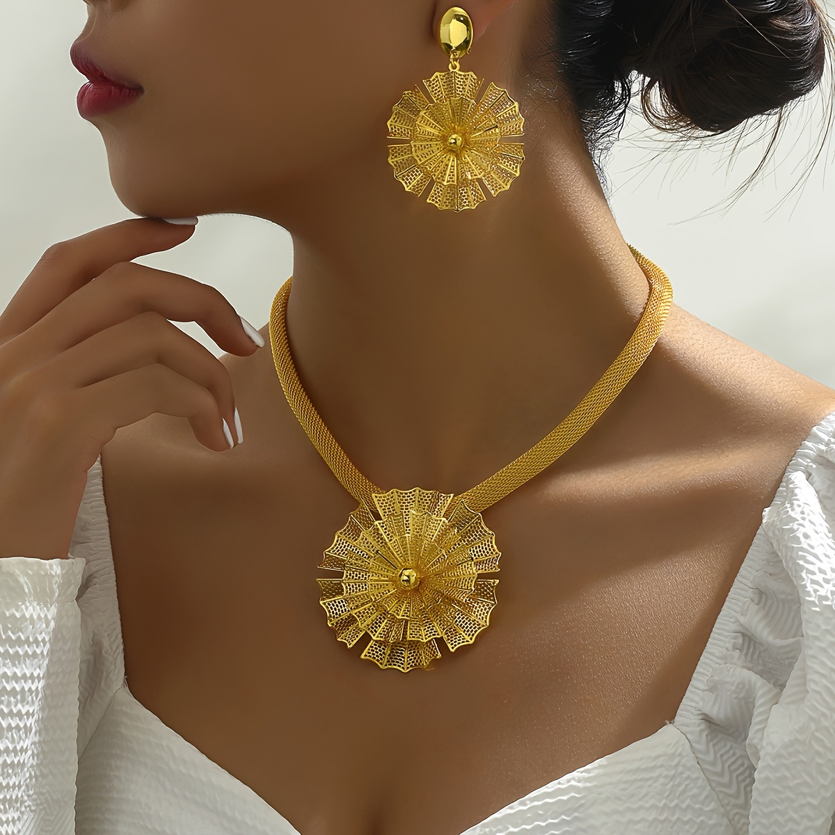 Multi Layer Flower Shaped Jewelry Set Color Ethnic Vacation - Temu ...