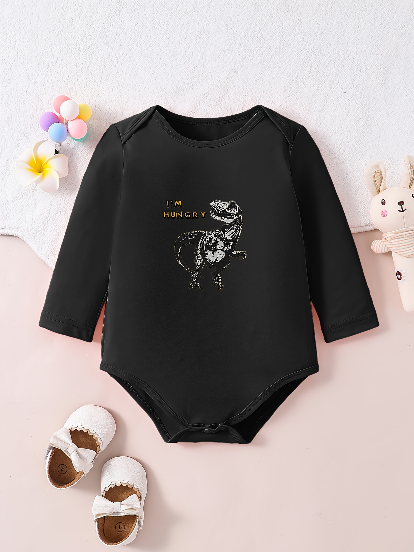 Infant's Hungry Dinosaur Print Bodysuit Comfy Long Sleeve - Temu Australia