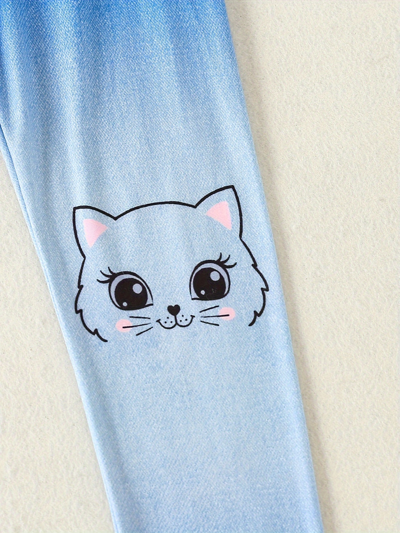 kitty design gradient denim leggings girls cute pants - Temu New Zealand