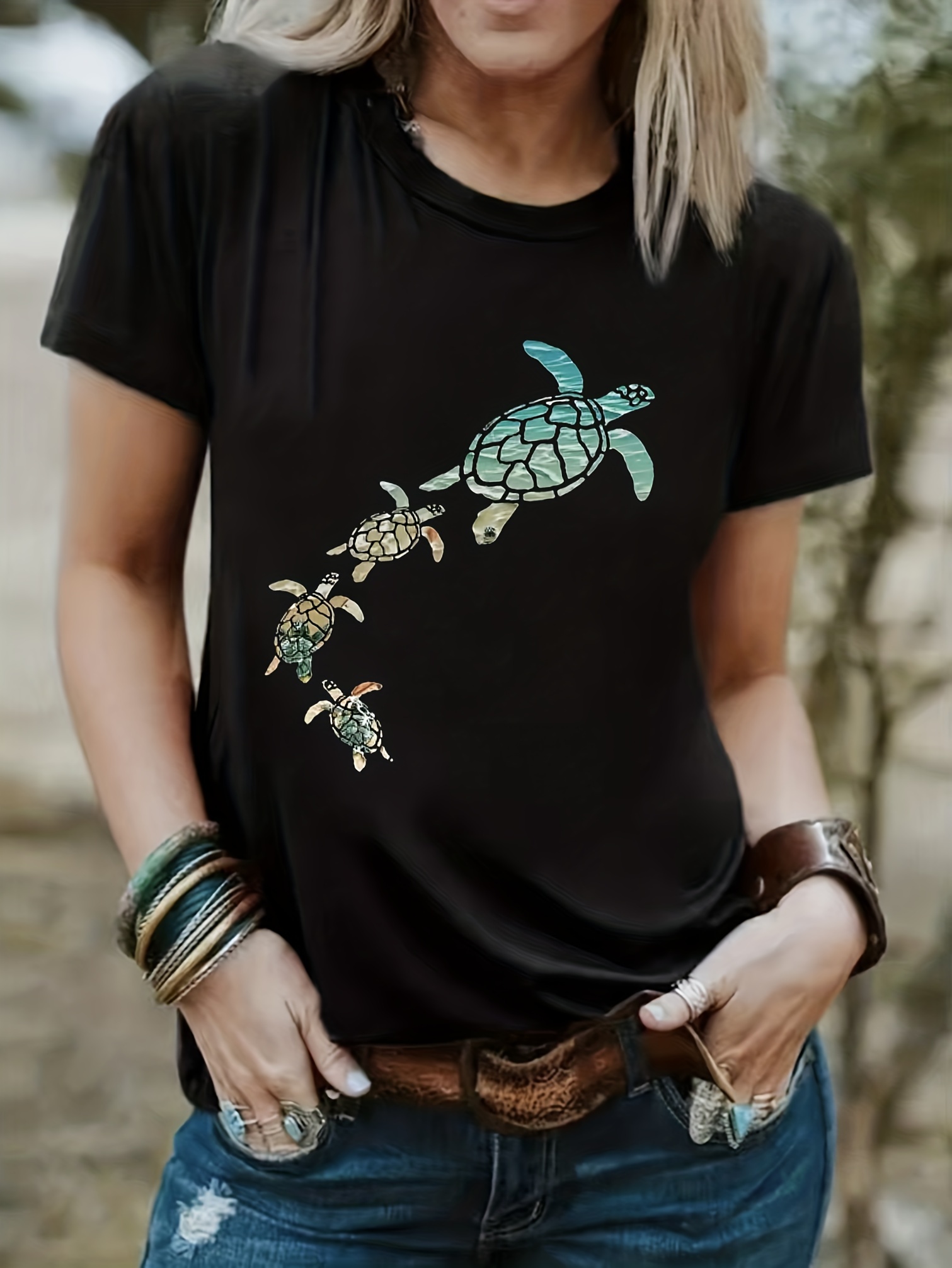 turtle print crew neck t shirt casual short sleeve t shirt - Temu Australia