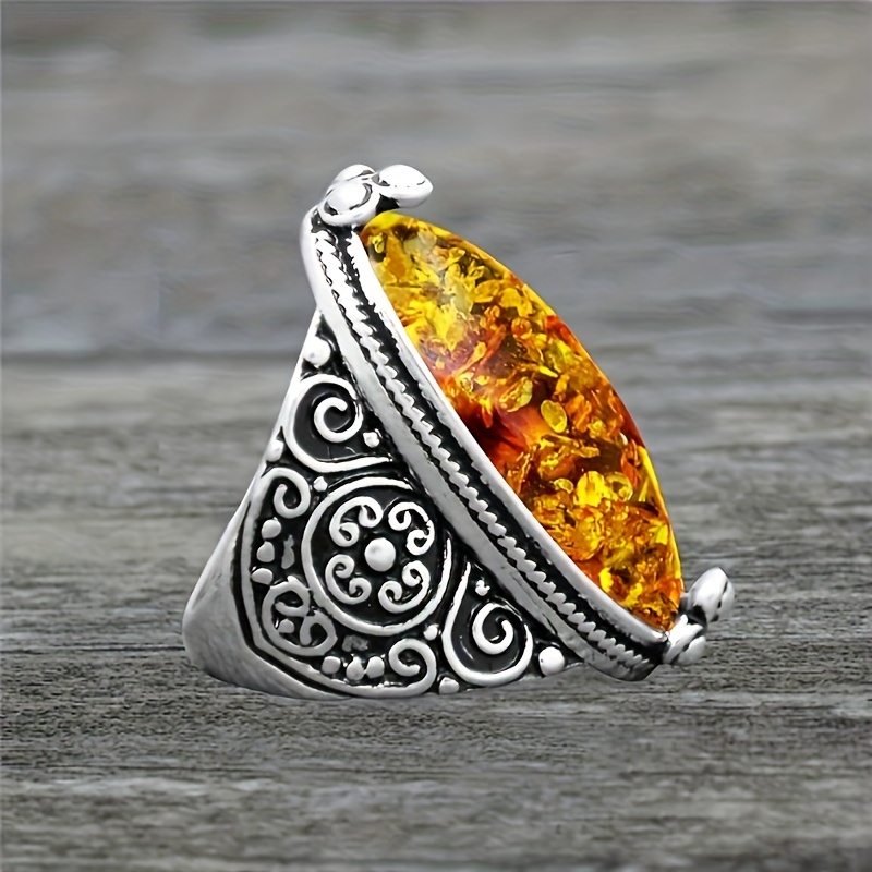 Creative Retro Imitation Amber Ring Bohemian Ethnic Style - Temu United ...