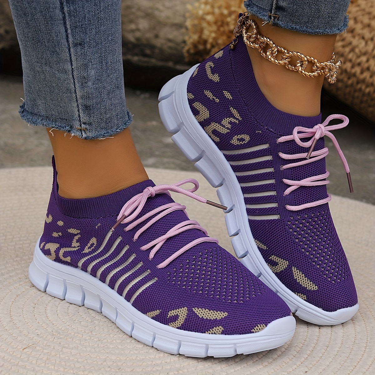 Knitted Sports Shoes Women s Solid Color Lace Running Tennis - Temu ...