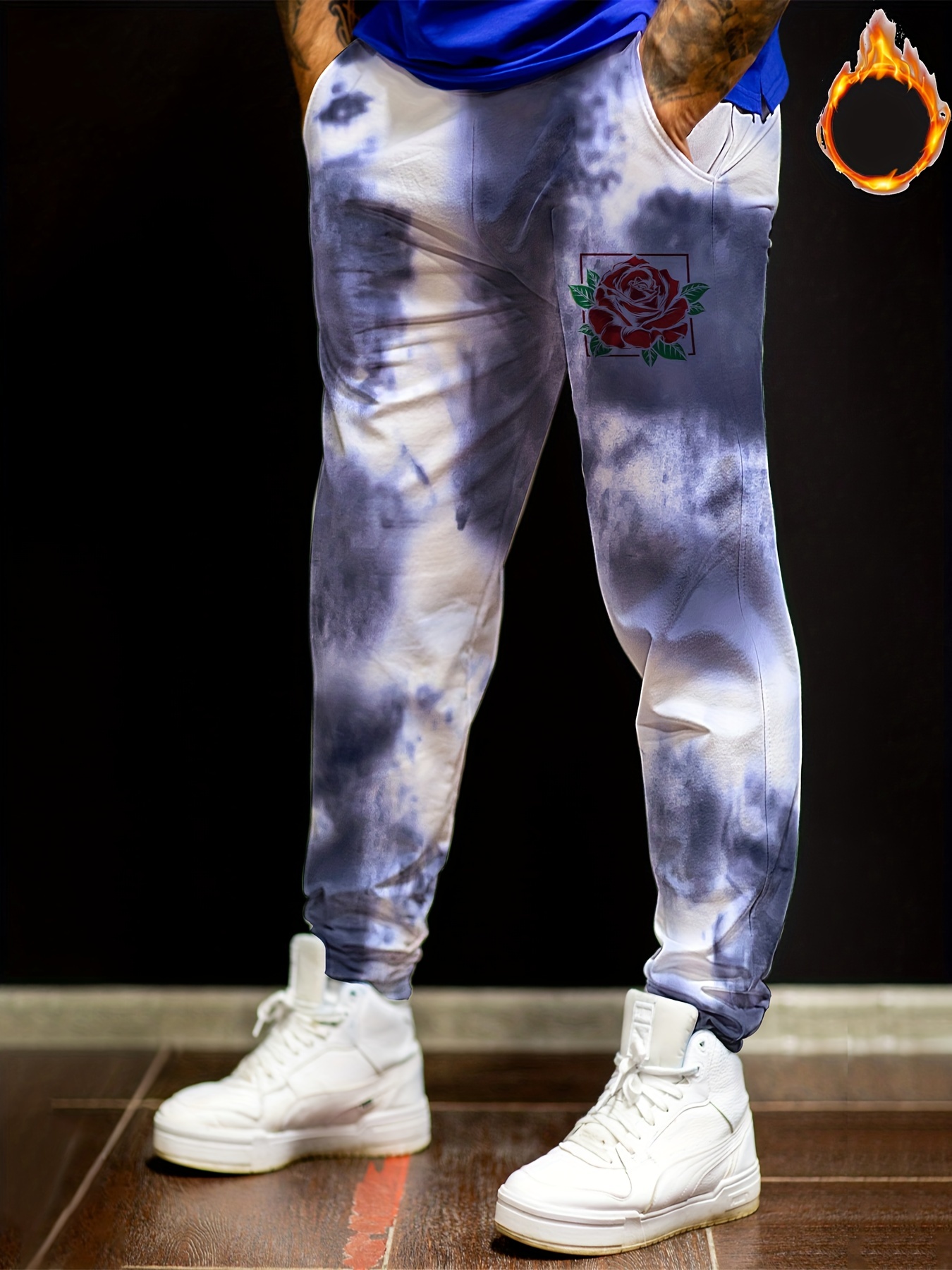 Retro Rose Print Drawstring Tie Dye Sweatpants Loose Fit - Temu New Zealand