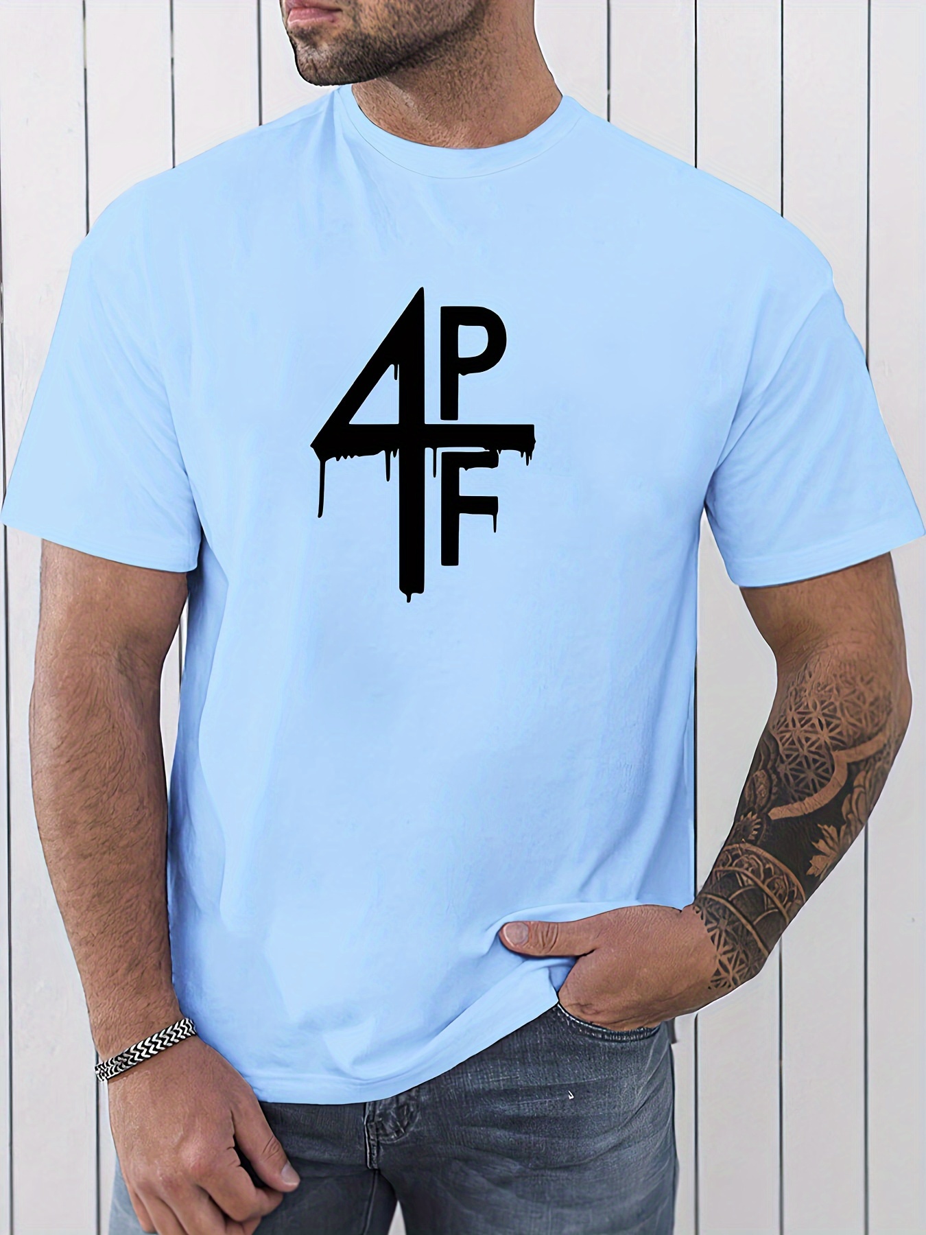 4pf Print Men's Round Neck Short Sleeve Tee Fashion Regular - Temu ...