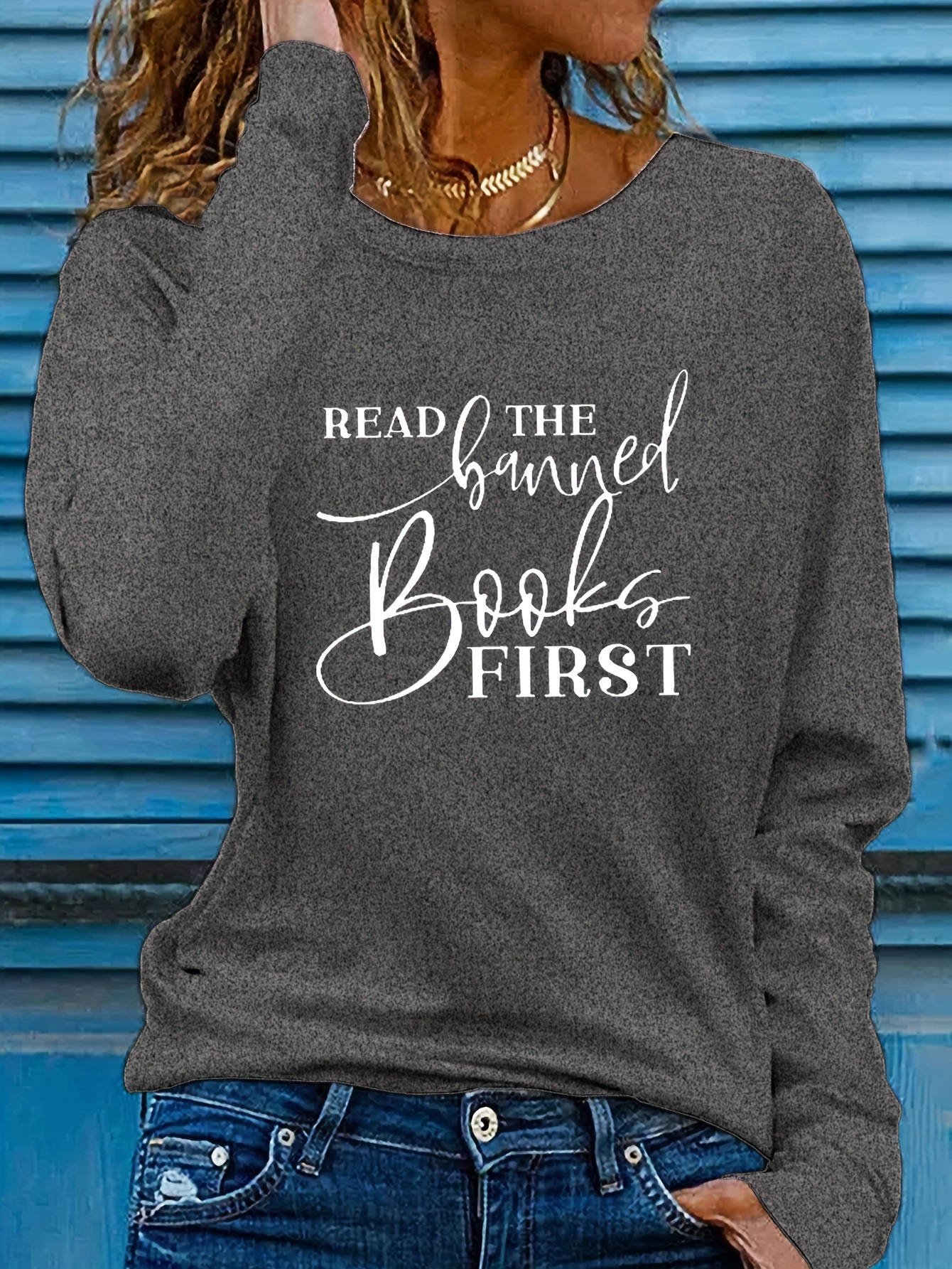 Letter Print T shirt Long Sleeve Crew Neck Casual Top Spring - Temu ...