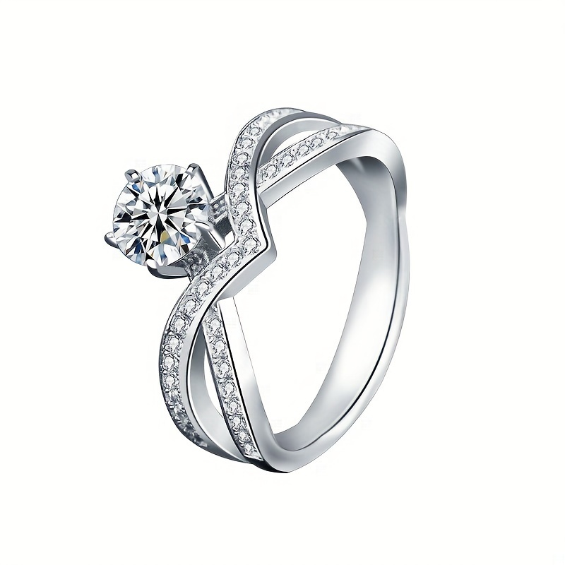 925 Sterling Silver 1 Carat Moissanite Crossed Crown Ring - Temu United ...