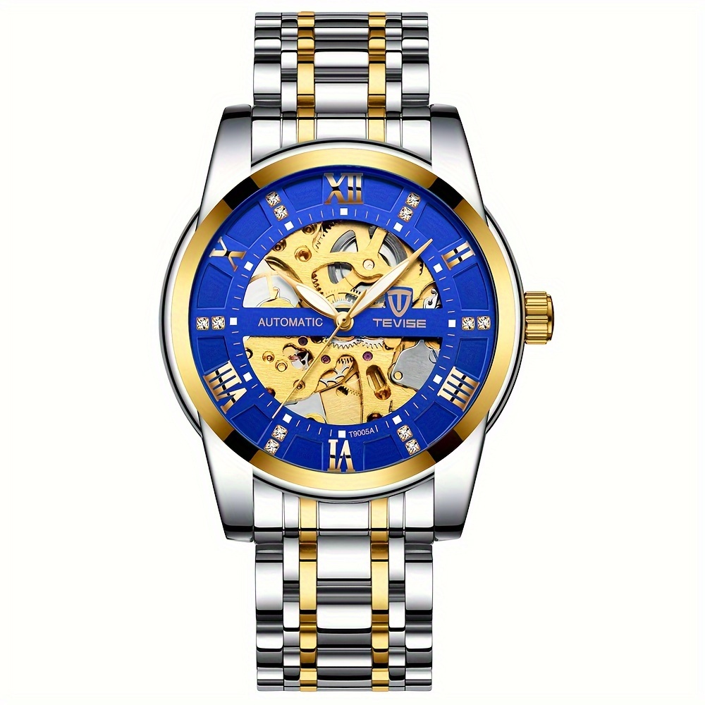 Stainless Steel Strap Business Wristwatch For Men Rhinestone Skeleton ...