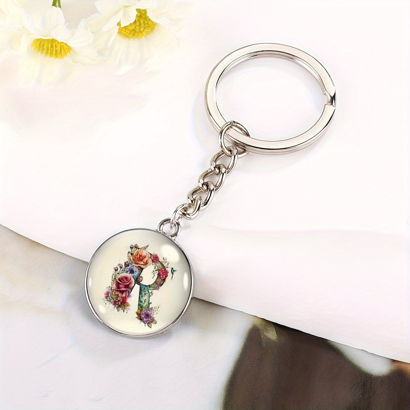 Alphabet Initial Letter Keychain Cute Flower Alloy Key Chain - Temu ...
