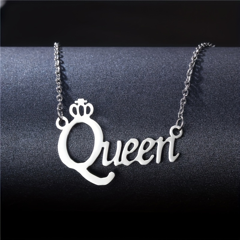 Queen King Princess Prince Letter Pendant Necklace Stainless - Temu ...