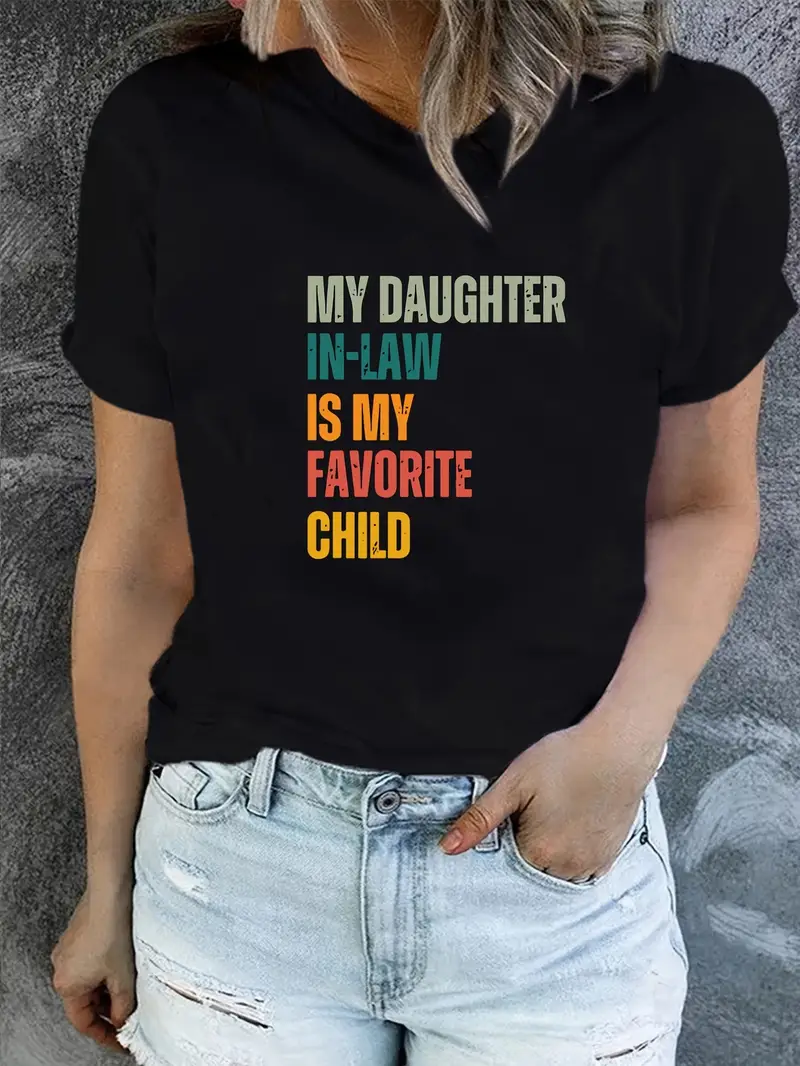 Letter Print T Shirt Short Sleeve Crew Neck Casual Top Temu Australia