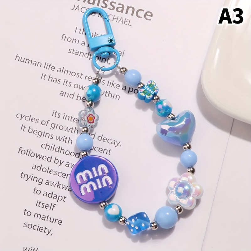 Acrylic Color-plated Heart Love Keychain, Cute Flower Beaded Keyring ...